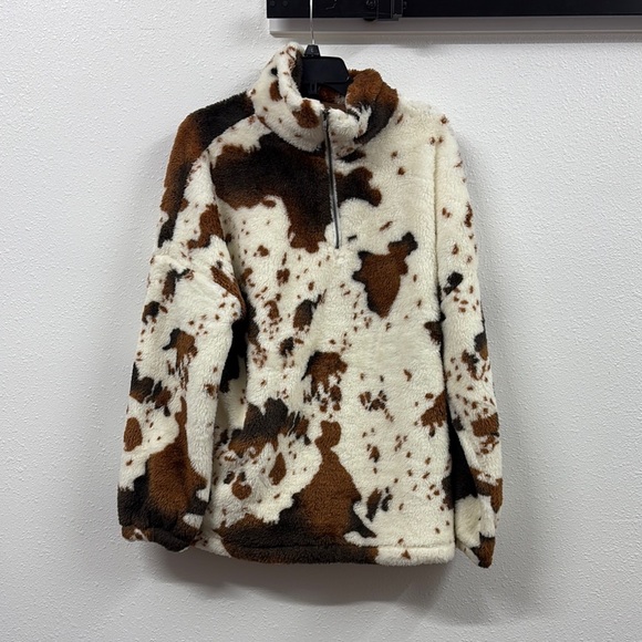 Jackets & Coats | Cow Print Fleece Pullover | Poshmark